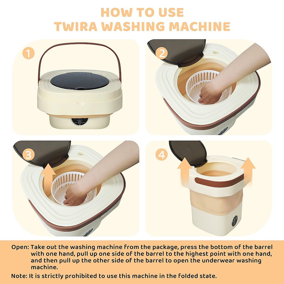 Twira 9L Portable Washing Machine, Foldable Small Washer, Mini Washing Machine with 3 Modes with Blue Light Sterilization, Compact Laundry Machine for Apartment, RV, Dormitory, Travel (Khaki Yellow)