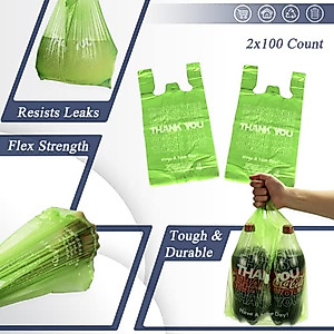 Green Thank you bags, 200PCS T shirt bags, To Go Bags,Grocery bags, Reusable and Disposable,Perfect for Small Business,Take Out,Retail, Large