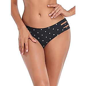 Ocean Blues Women's Black Polka Dot Strappy Bikini Bottom Full Coverage Swim Briefs Size Medium