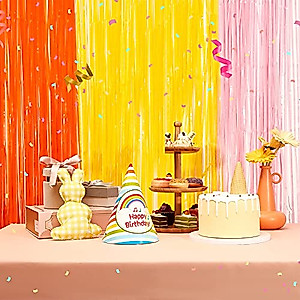 Juexica 3 Pack Groovy Foil Fringe Curtain Groovy Photo Booth Foil Curtain Backdrop Boho Party Decorations Groovy Party Decorations (3.2 x 6.6 ft),Orange, Yellow, Pink