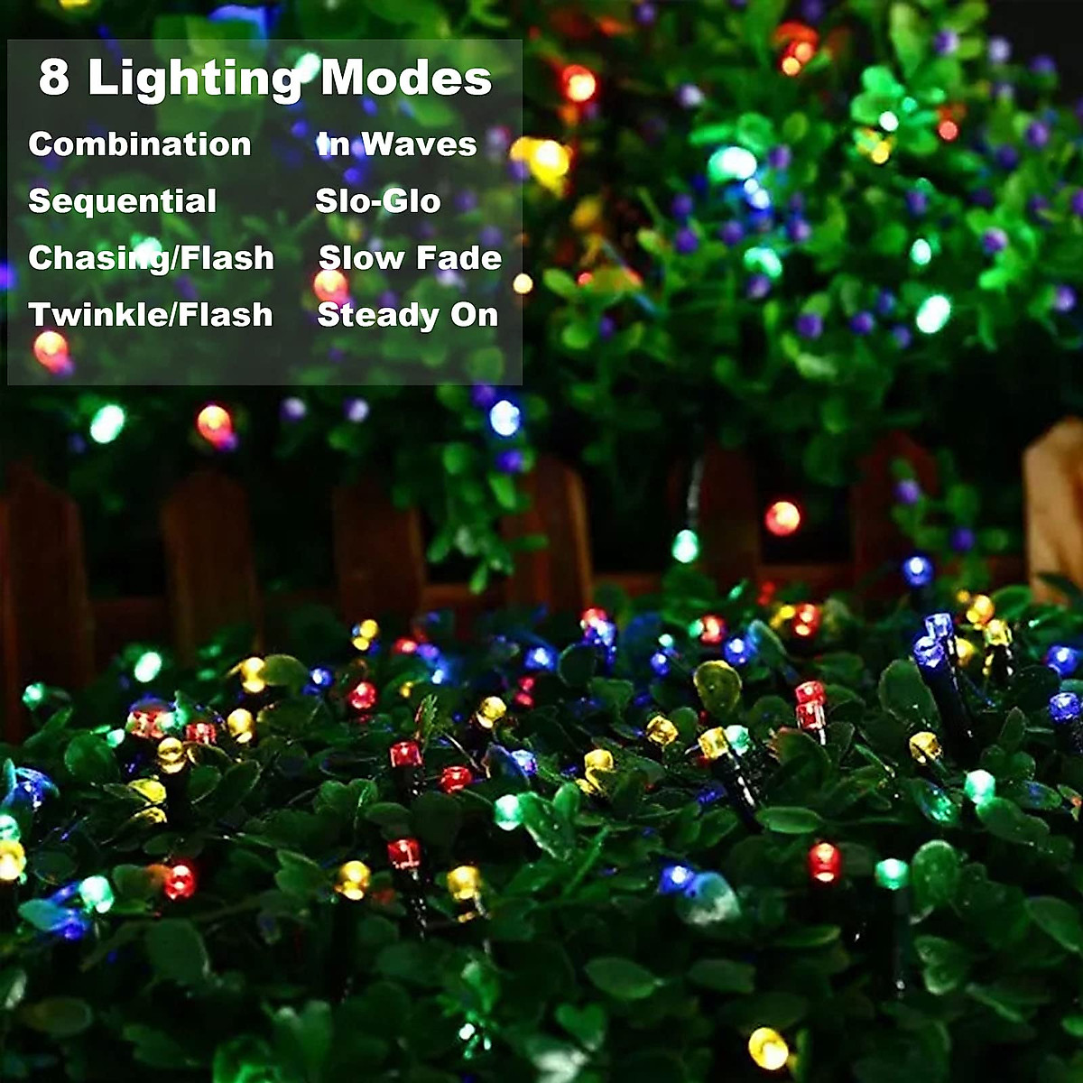VTECHOLOGY 500LED Solar Christmas Lights, 170Ft Christmas Tree Lights with 8 Lighting Modes Waterproof Outdoor Lights for Patio Party (Multicolor)