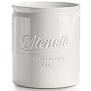 Getstar Utensil Holder for Kitchen Counter (7.2” x 6.2”) , Large Kitchen Utensil Holder with Protective & Non-Slip Cork Mat, Ceramic Cooking Utensil Holder (White)