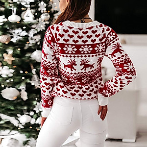 Christmas Sweater Funny Women 2023 Winter Christmas Sweater Crew Neck Long Sleeve Pullover Snowflake Striped Sweater Chunky Knit Jumper Tops Womens Sweater