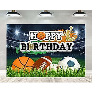 Ticuenicoa 5×3ft Sports Birthday Backdrop Boys Football Basketball Baseball Kids Birthday Background Kids Sports Theme Birthday Party Banner Wall Decorations Props