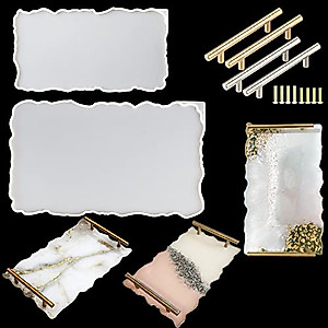 2 Size XL Resin Tray Molds Silicone with Gold & Silver Handles, Epoxy Resin Tray Mold DIY for Making Resin Tray, Crafts, Home Decorations
