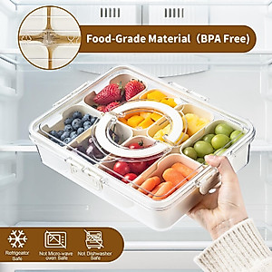 Plastic Divided Serving Tray with Lid and Handle Snack Box Charcuterie Container Portable Snack Platters Organizer for Candy, Fruits, Snacks, Nuts, for Party, Entertaining, Picnic (8 compartments)