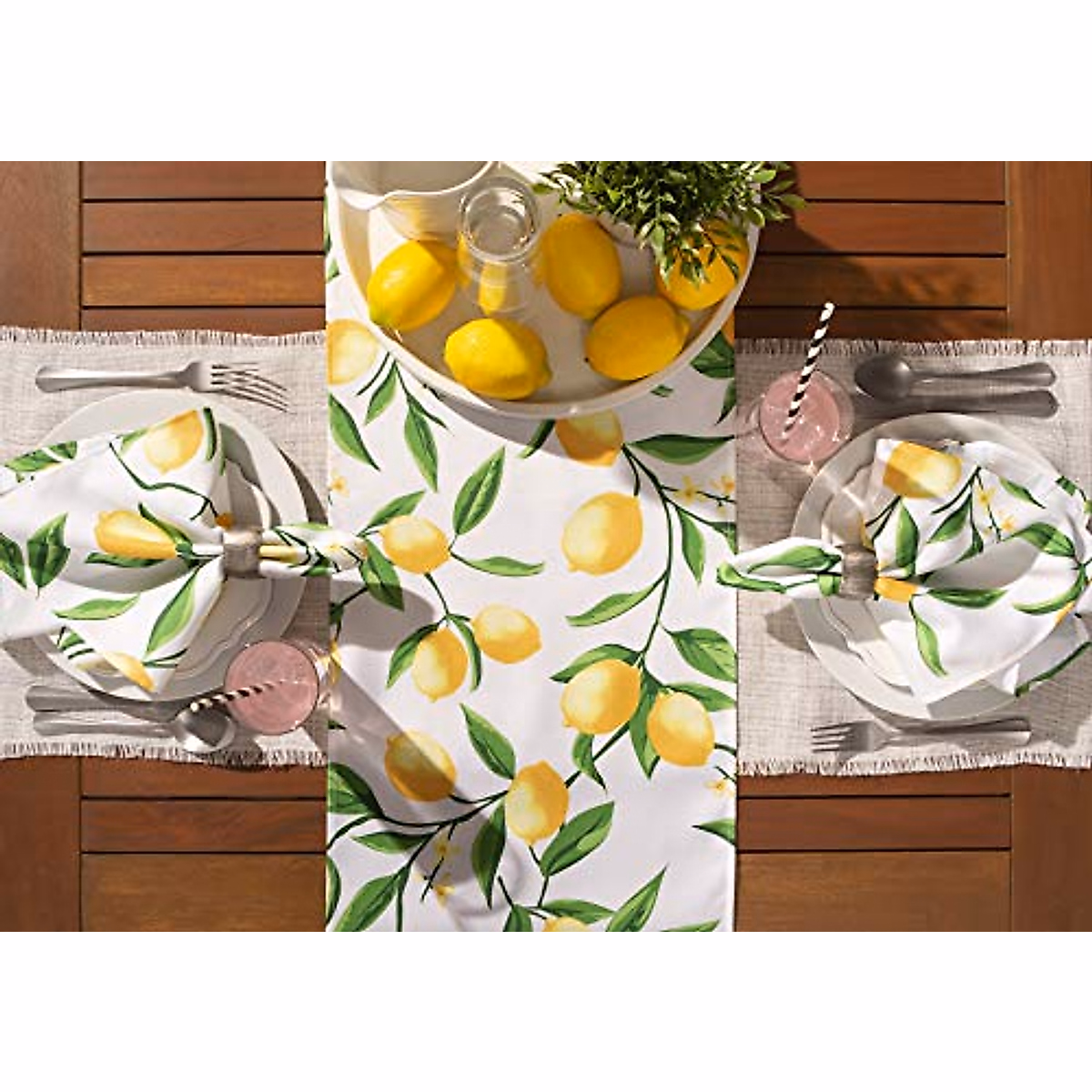 DII Lemon Bliss Outdoor Tabletop, Collection Stain Resistant & Waterproof, Table Runner, Table Runner, 14x72