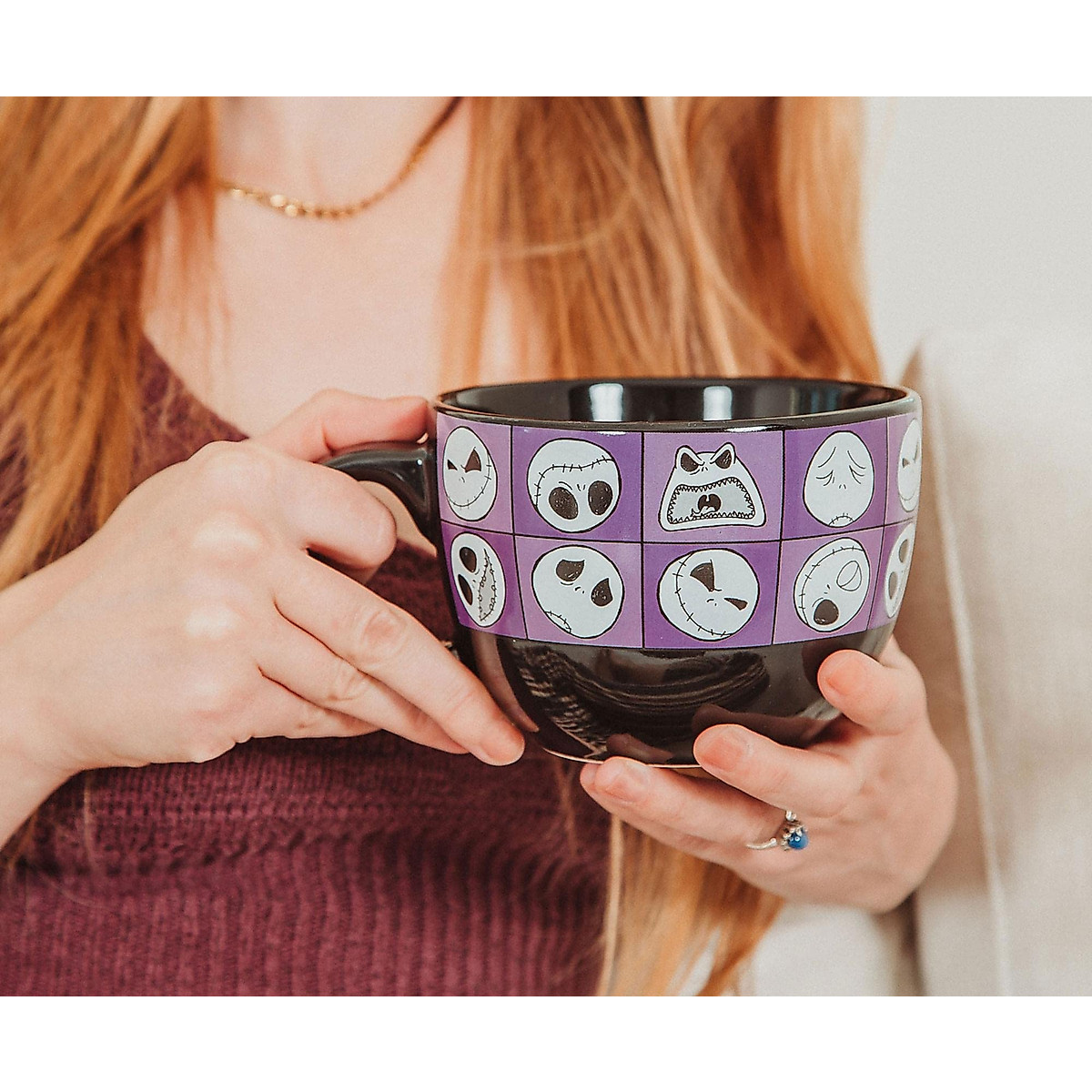 Disney The Nightmare Before Christmas Jack Expressions Ceramic Soup Mug | Bowl For Ice Cream, Cereal, Oatmeal | Large Coffee Cup For Espresso, Caffeine | Home & Kitchen Essentials | Holds 24 Ounces