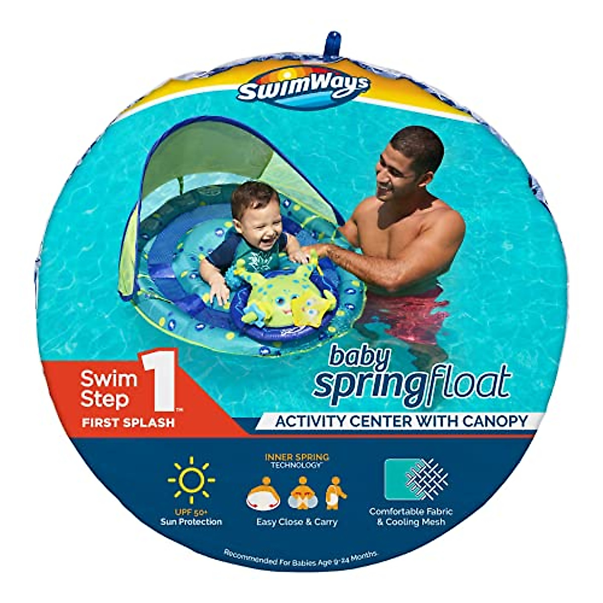 SwimWays Baby Spring Float Activity Center with Adjustable Canopy and UPF Sun Protection, Green Octopus