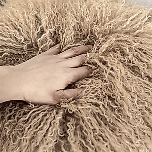Seek4comfortable Mongolian Tibetan Lamb Fur Wool Rectangular Throw Pillow Cushion，Khaki - 12" x 20"