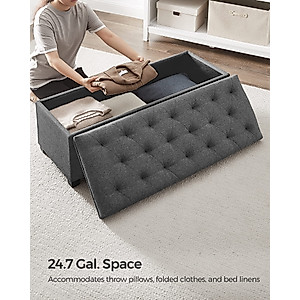 SONGMICS Storage Ottoman Bench, Foldable Foot Rest with Legs, 15.7 x 43 x 15.7 Inches, End of Bed Bench, Storage Chest, Load up to 660 lb, for Living Room, Bedroom, Entryway, Dark Gray ULSF088G01