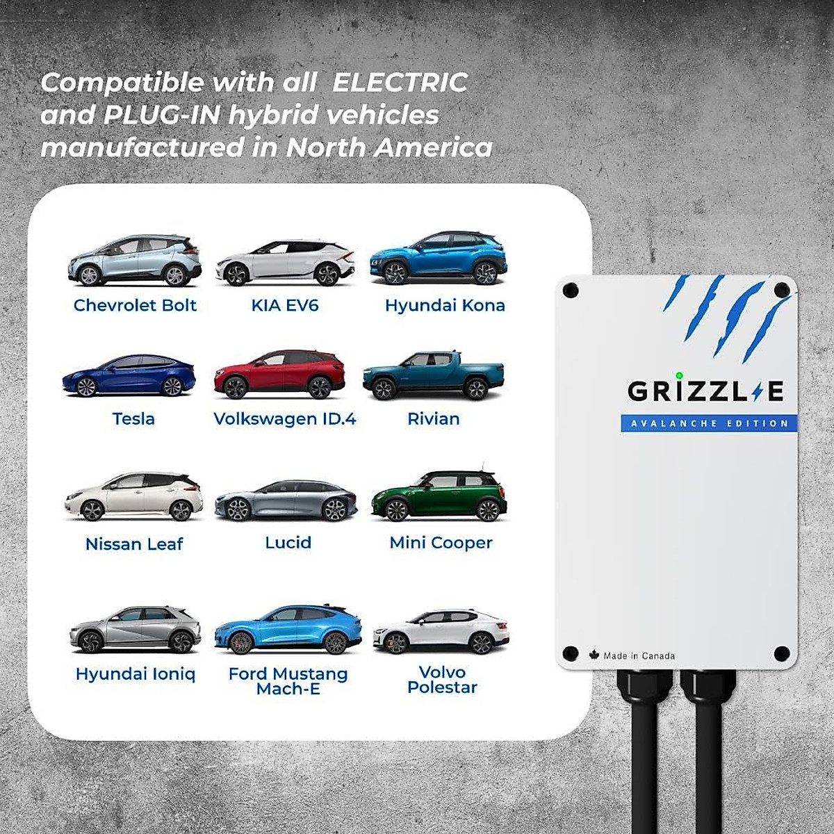 Grizzl-E Classic Level 2 Electric Vehicle (EV) Charger up to 40 Amp, UL Certified Indoor/Outdoor Electric Car Fast Wall Charging Station, NEMA 14-50 Plug, 24 feet Premium Cable, Avalanche Edition