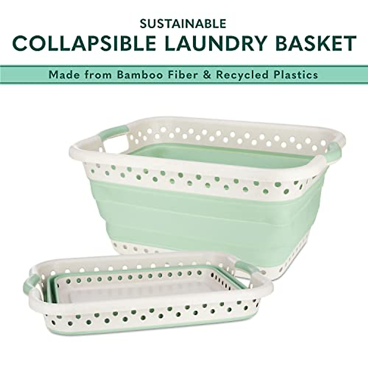 Simply Green 2 Pack Eco Collapsible Foldable Container for Storage and Organization, Space Saving Collapsible Laundry Hamper Basket, Dual grip handles, 25" Large, 1 Green & 1 Grey