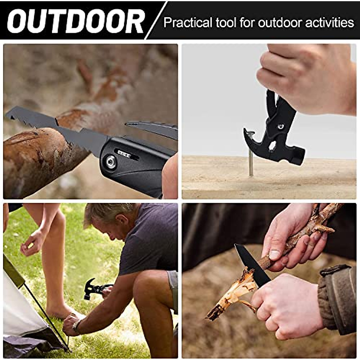 Multitool Camping Accessories, Stocking Stuffers for Men and Women, 12 in 1 Claw Hammer with Pliers Knife Saw, Screwdrivers Bottle Opener, Outdoor activities