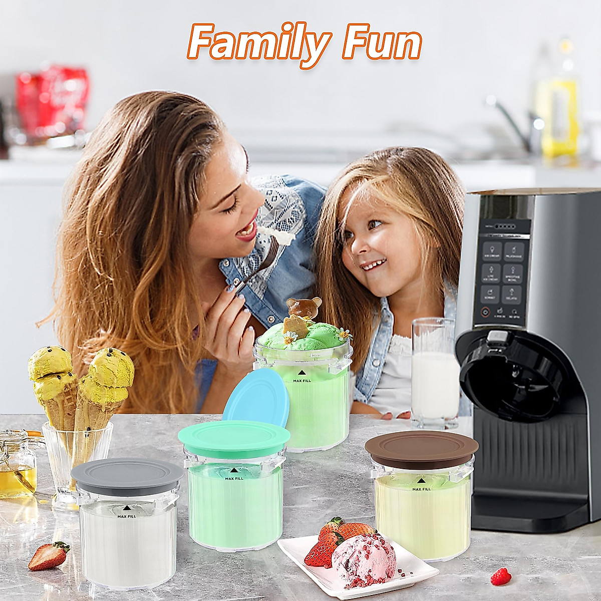 FENKOA Pint Containers and Lids Replacement for Ninja Creami Breeze Containers - 4 Pack, 16oz Pint Cups Replacement for NC100 NC101 NC200 NC201 NC201Q NC205A Ice Cream Maker, BPA Free