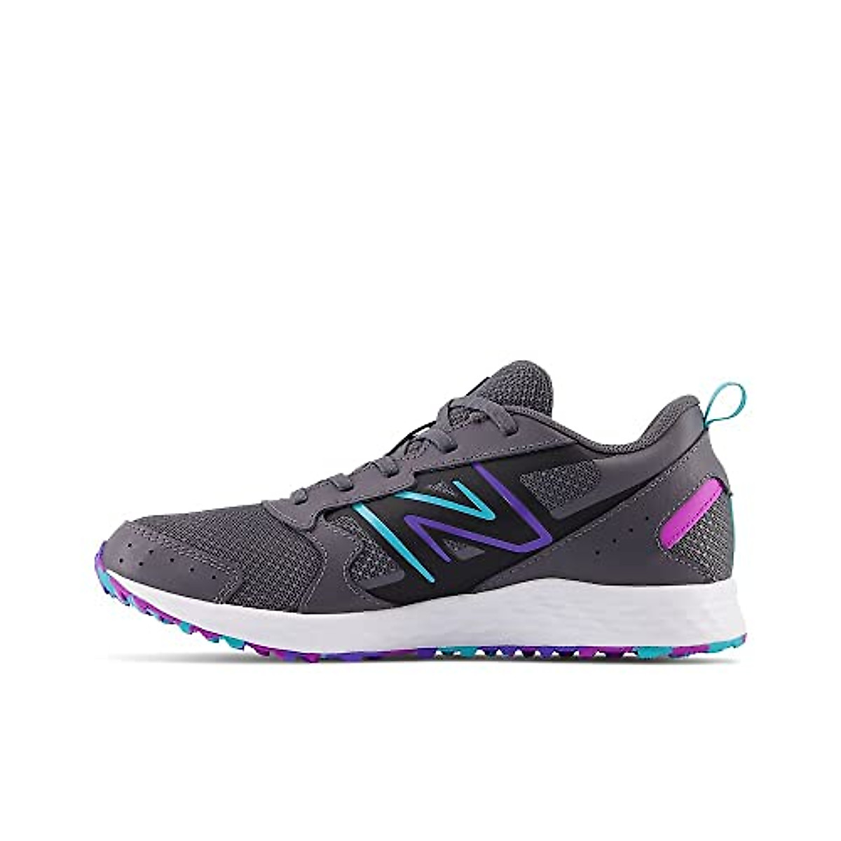 New Balance Kid's Fresh Foam 650 V1 Lace-up Running Shoe, Magnet/Electric Indigo/Cosmic Rose, 4 Wide Big Kid