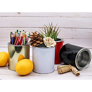 BLYSK Empty Metal Quart Paint Cans with Lids Paint Storage Containers Unlined Multipurpose Storage for Art and Crafts DIY Projects Painting Garage Organization Parties, Free Can Open, Marker & Labels (6, White)