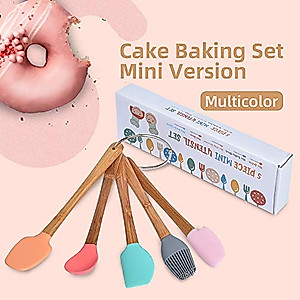 5 Piece Silicone Spatula,Mini Rubber Spatula Wooden Handle,Heat Resistant Silicone Spatula Set,Kitchen Utensils Non-Stick For Baking,Cooking And Mixing