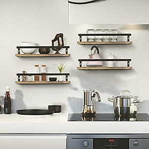 Floating Shelves with Towel Bar, Wall Mounted Storage Shelves Organizer Set of 4, Rustic