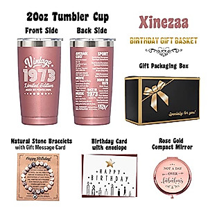 Xinezaa 50th Birthday Gifts Set for Men Women, 50th Birthday Gift for Friend Coworker Wife Mom Aunt Grandma, Happy 50 Years Old Birthday Party Decorations, 20oz Tumbler Cup, Rose Gold