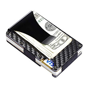 Calicob Carbon Fiber Wallet RFID Slim Minimalist Metal Elegant (Black)