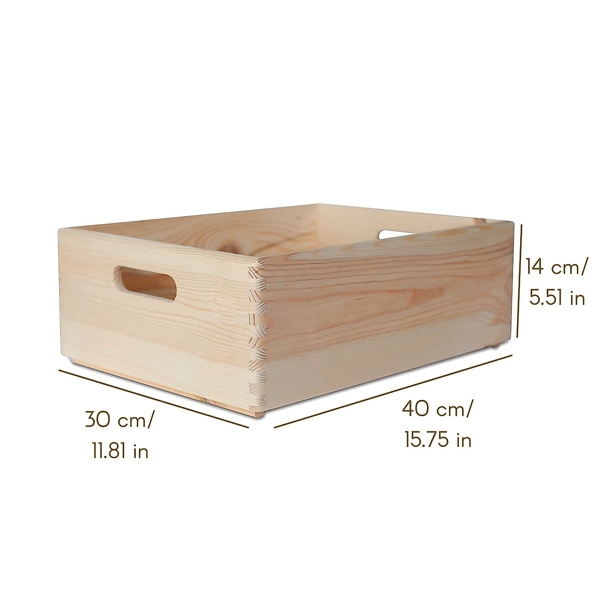 Creative Deco XL Wooden Crate Nesting Crate Handles | 15.74x11.81x5.1in | Large Display Storage Box Multi-Craft Caddy Nesting Crate | Natural Wood Rustic | Plain Unpainted Beige | Country Decor