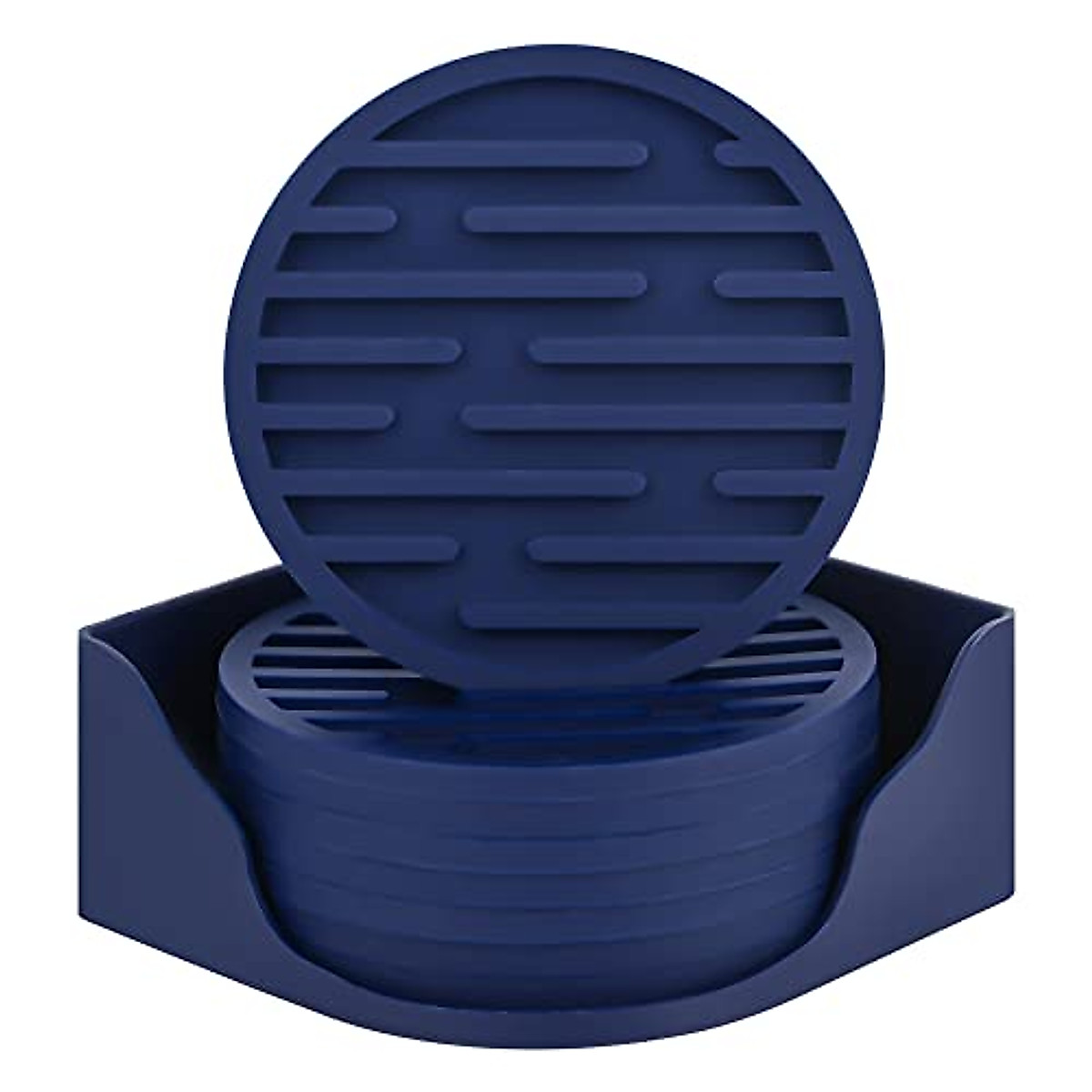 Smithcraft Silicone Coasters for Drinks, Coaster Set of 8, Drink Coasters for Coffee Table, Cute Cup Coasters with Holder, Hot or Cool Coasters for Bar Suitable for All Kinds of Cups and Glasses Blue