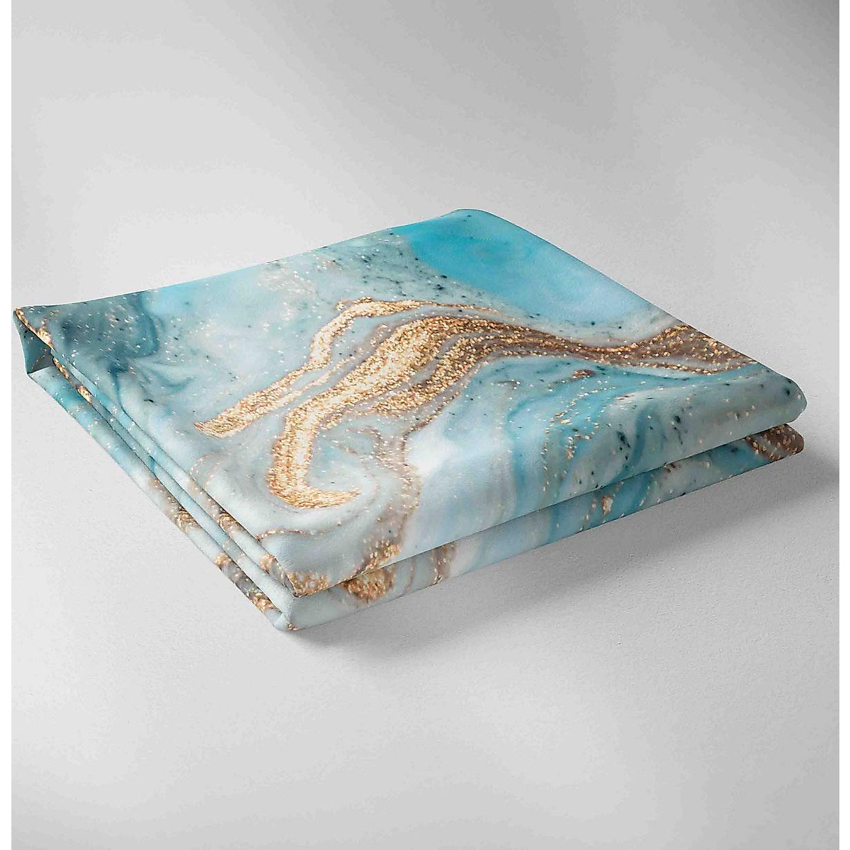 Abojoy Blue and Gold Duvet Cover Set Chic Boho Marble Surf Waves Ocean Current Printed Simple Style Ultra Soft and Easy Care Quilt Comforter Cover Set, Queen