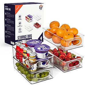 ClearSpace Plastic Pantry Organization and Storage Bins – Perfect Kitchen Organization or Kitchen Storage – Fridge Organizer, Refrigerator Organizer Bins, Cabinet Organizers (4 Pack)