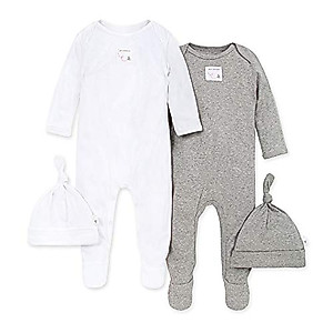 Burt's Bees Baby Baby Boys Romper Jumpsuit, 100% Organic Cotton One-piece Coverall and Toddler Footie, Heather Grey/White 2-pk, 0-3 Months US