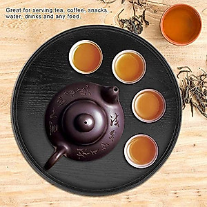 Wood Round Serving Trays, Non Slip Tray, Plastic, Round, 33cm / 12.99 inch, Black Wooden Plate Tea Food Server Dishes Water Drink Platter