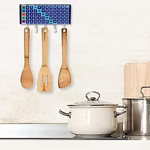 Multiplication Table Mail Holder Organizer and Key Hooks PU Front, Self Adhesive Key Rack with 5 Hooks Perfect for Entryway, Hallway，Bathroom ，Kitchen