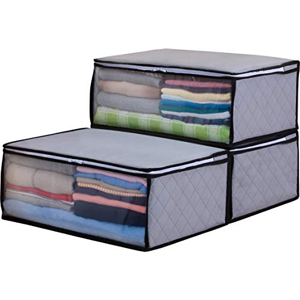 Astro Clothes Storage Bags, 3 Pack Clothes Storage Bins Foldable Closet Organizers with Activated Carbon , Breathable Material, Zipper, Clear Window for Sweaters, Coats, T-shirts, Blankets Grey, 171-01