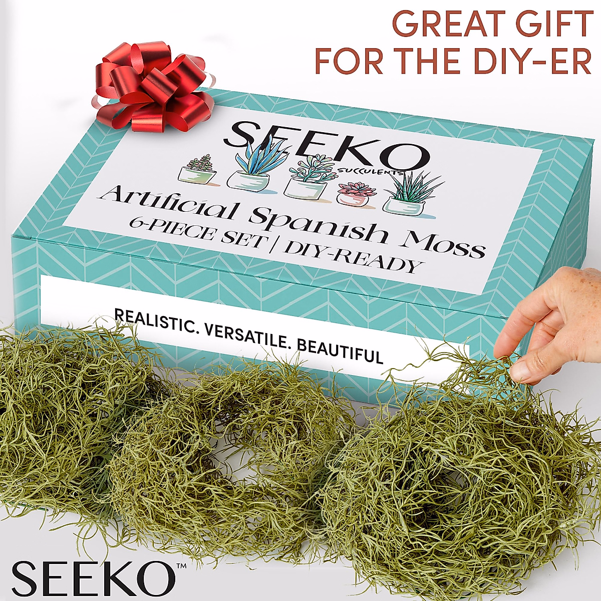 SEEKO Succulents Extra Large Spanish Moss (6pck, 6oz, 33" Long) - Fake Moss for Crafts