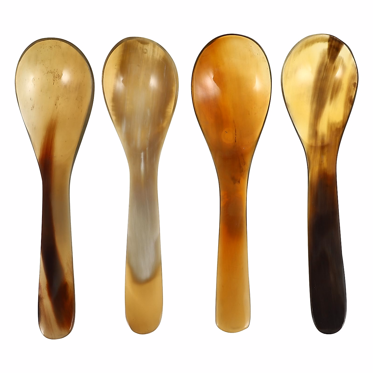 Hemoton 4pcs Buffalo Horn Caviar Spoons Long Handle Dessert Spoon Coffee Stirring Spoons Dinner Serving Spoon Kitchen Silverware for Ice Cream Tea Soup