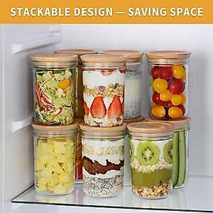 Xyptorix 6-Pack Overnight Oats Containers with Lids - Wide Mouth Mason Jars 16 oz, Easy to Clean Glass Jars with Bamboo Lid for Oatmeals, Chia Pudding, Salad, Yogurt, Snacks, Spice, Coffee