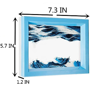 FUNJIA Moving Sand Art Picture, 3D Deep Sea Sandscape in Motion Display, Flowing Sand Art Decor for Sensory Calming Fidget, Desktop Home Office Work Decor (Blue)