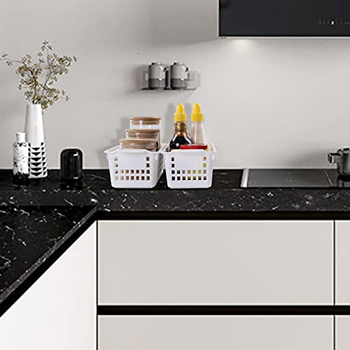 Saedy 4-Pack Slim Storage Basket, Plastic Organized Baskets, White