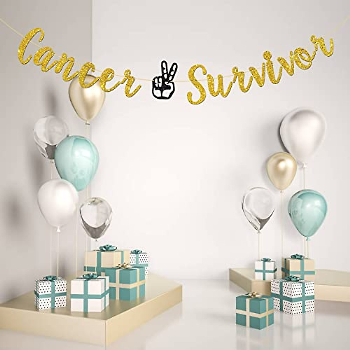 Talorine Cancer Survivor Banner, Adventure Awaits Party, Cancer Theme, Cancer Free Party Decorations (Gold Glitter)