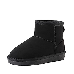 DREAM PAIRS Girls Boys Boots Kids Winter Ankle Faux Fur Lined Snow Shoes FuzzyClassic Kid's Low Boot for Toddler/Little Kid/Big Kid,Size 2 Little Kid,All Black,KSB214-1