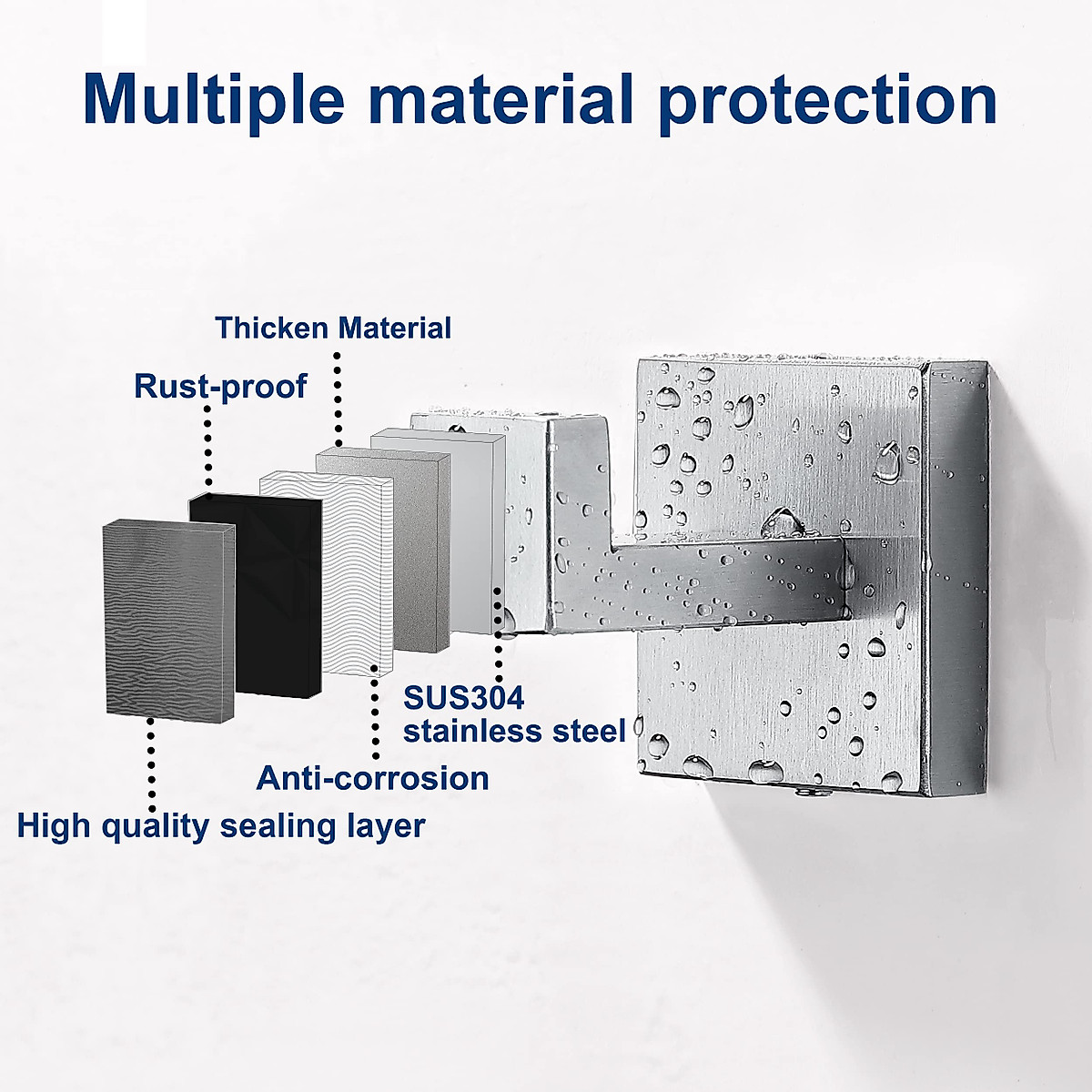 Towel Hooks for Bathrooms, Brushed Nickel Towel Hook for Kitchen Bathroom, SUS304 Stainless Steel Coat Hook, Square Heavy Duty Holder Robe Hooks for Hanging Towels, Coats, sponges, Wall Mount, 4 Pack