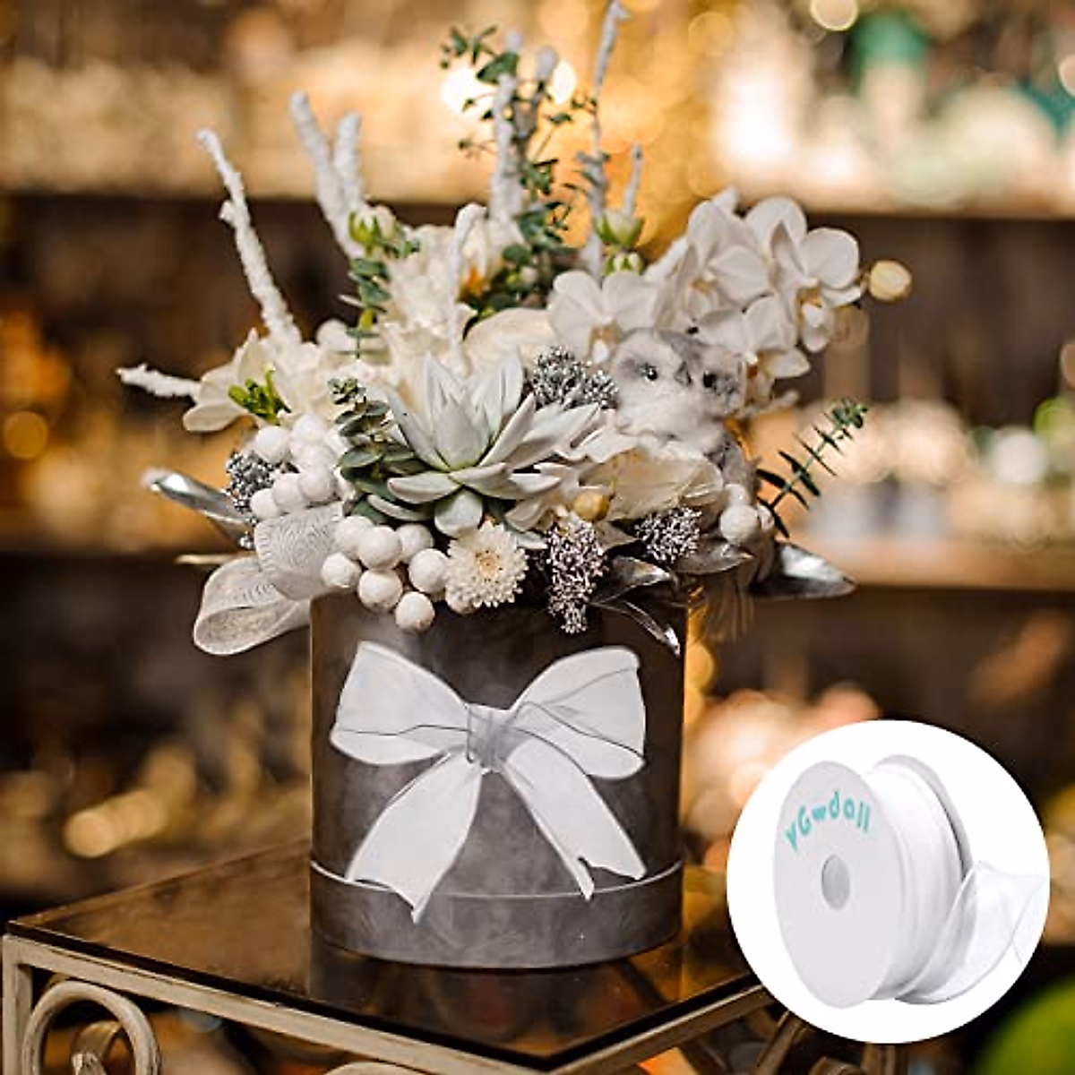 150 ft 50 Yards White Ribbon Organza Wired Sheer Wide Chiffon Ribbon for Wedding Gift Wrapping and Crafts Decor (1.5 Inch x 50 Yards)