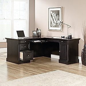 Sauder Bleeker Street L-Desk, Obsidian Oak finish