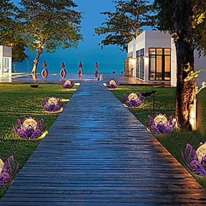 Afirst Solar Lights Outdoor, Lotus Lamp Garden Decor Metal Crackle Glass Solar Lantern Decorative Waterproof Tabletop Landscape Path Light LED Table Light for Patio,Lawn,Walkway,Tabletop,Pathway