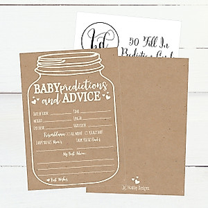 Hadley Designs 50 Mason Jar Advice and Prediction Cards Baby Shower Game, New Mom & Dad Card or Mommy & Daddy To Be, For Girl & Boy Babies, Fun Gender Neutral Shower Party Favors