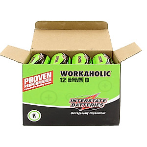 Interstate Batteries D Cell Alkaline Battery (12 Pack) All-Purpose 1.5V High Performance Batteries - Workaholic (DRY0085)