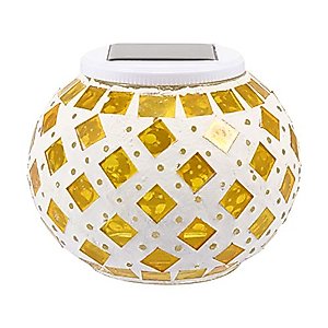 HEALLILY Fence Mosaic Lamp Weatherproof Solar Powered Glass Globe Ball Light LED Pathway Night Lamp for Home Garden Lawn Patio Yard