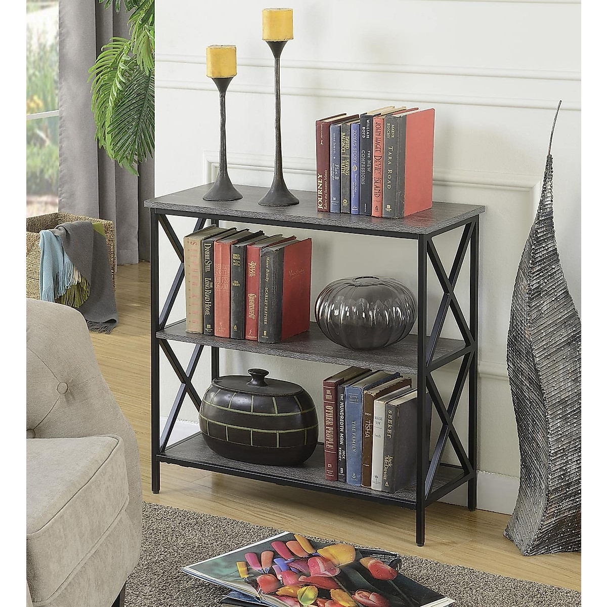 Convenience Concepts Tucson 3 Tier Bookcase, Weathered Gray