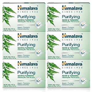 Himalaya Purifying Neem & Turmeric Cleansing Bar for Clean and Healthy Looking Skin, Free from Parabens, SLS and Phthalates, Gluten Free, Vegan, 125 g (4.41 oz), 6 Pack
