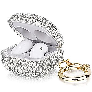 Case for Samsung Galaxy Buds 2 / Buds Live/Buds Pro/Buds 2 Pro, Filoto Cute TPU Earbuds Protective Case Cover with Shiny Disco Ball Keychain Accessories for Women Girls (Glittery Silver)